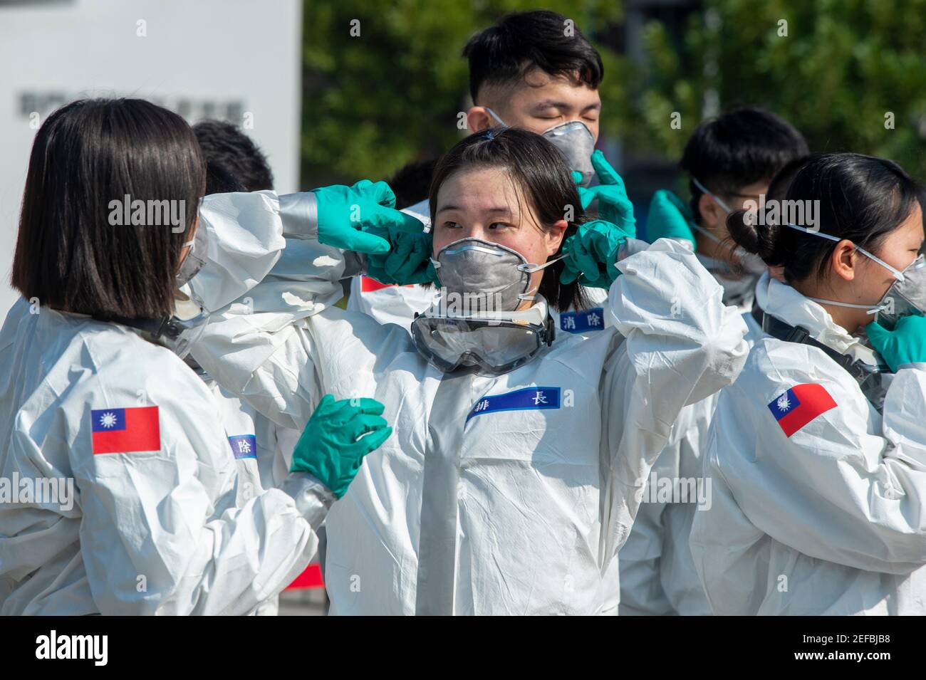Taoyuan, Taiwan. 01st Feb, 2021. Soldiers seen dressed in protective ...