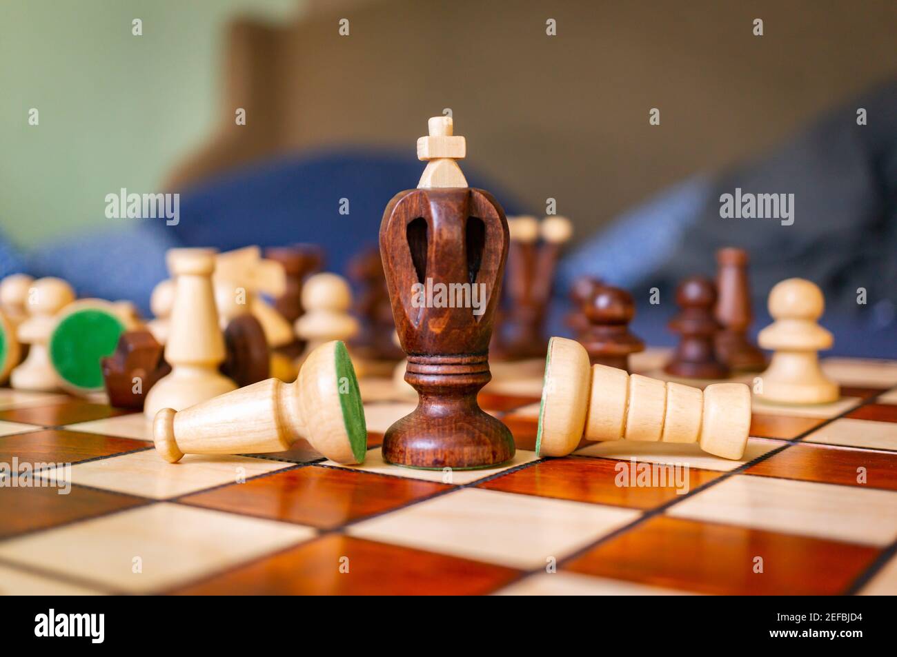 Closeup shot of wooden chess pieces on a chessboard Stock Photo - Alamy