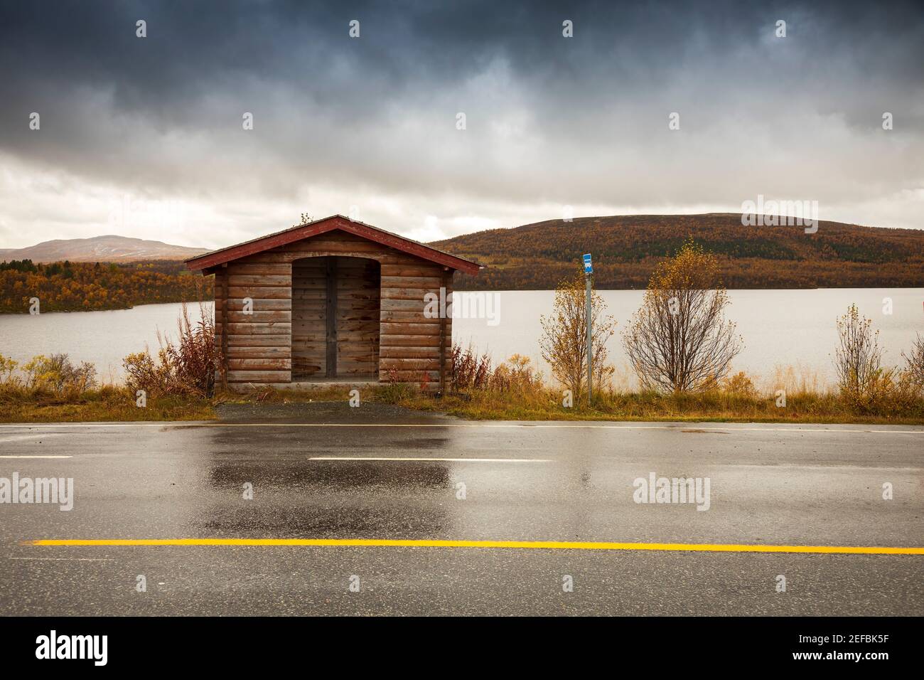 Bus stop in the wilderness of the Norweigian mountains Stock Photo - Alamy