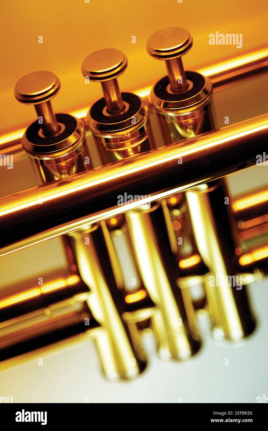 High angle view of trumpet keys Stock Photo - Alamy