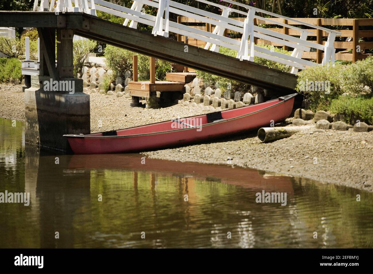 Rowboat under a bridge over a canal Stock Photo - Alamy