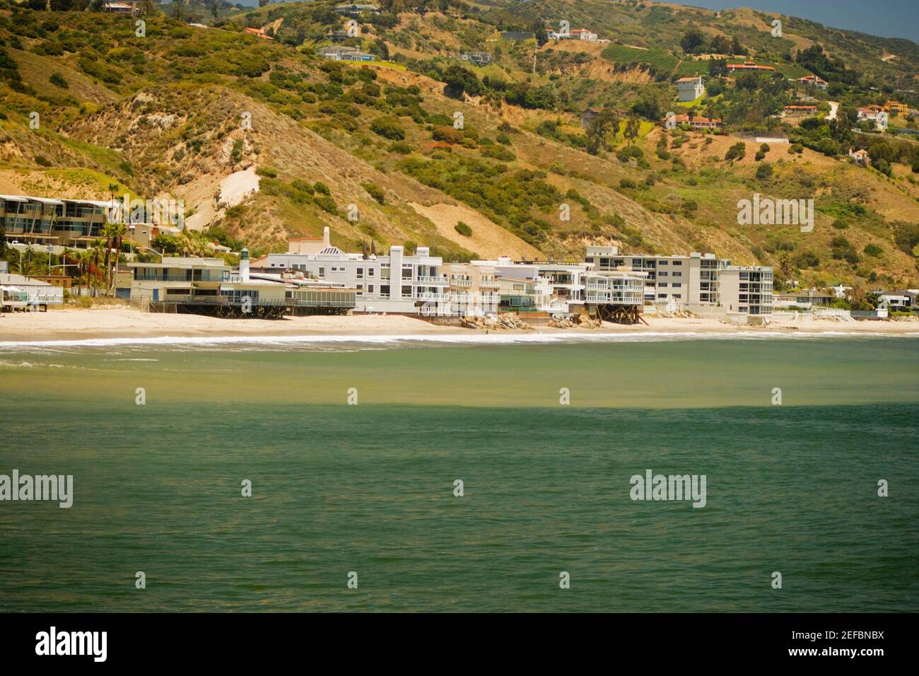 Panoramic view of houses on a beach, Malibu, California, USA Stock ...