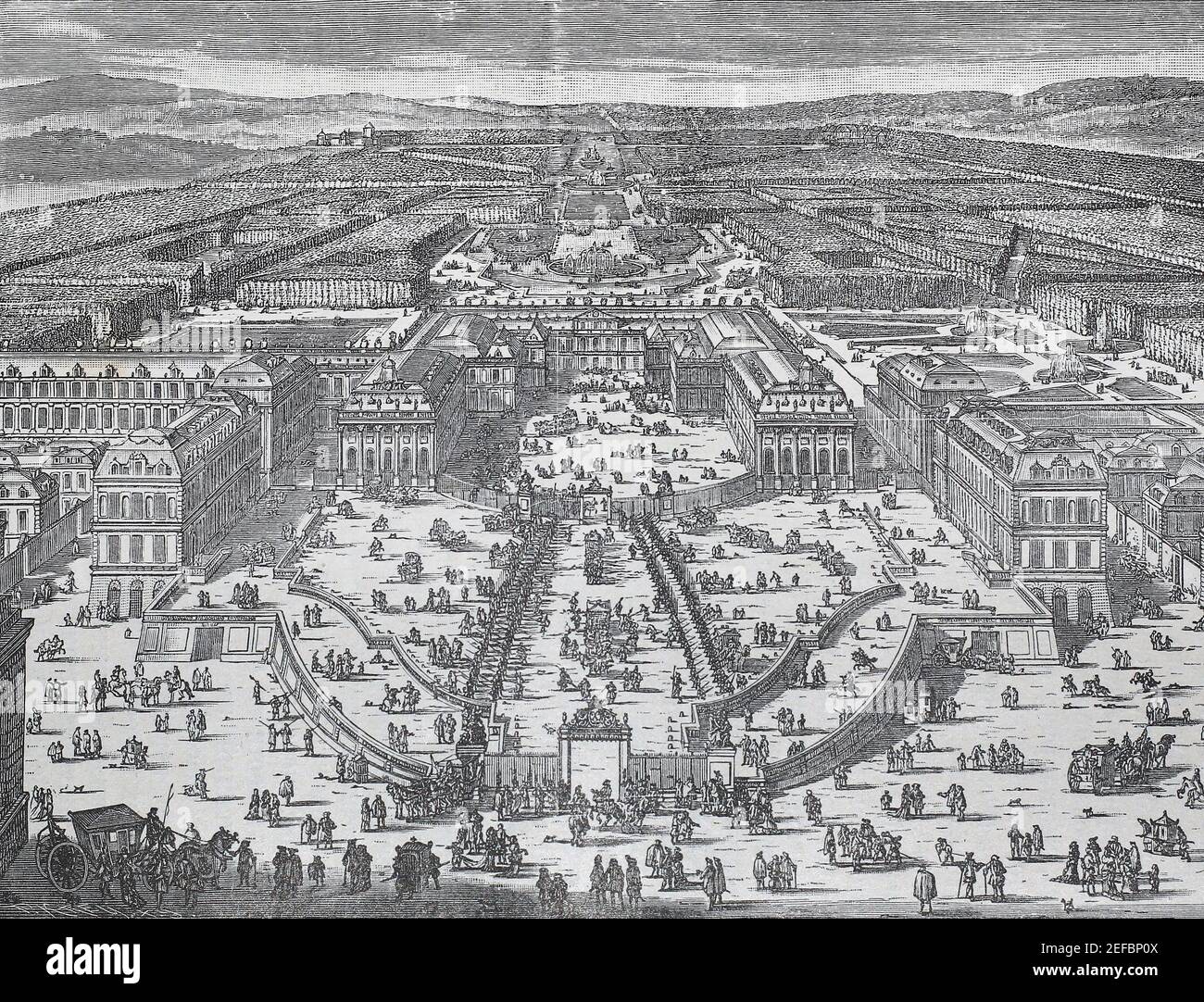 Royal castle at Versailles during the time of Louis XIV. Engraving of ...