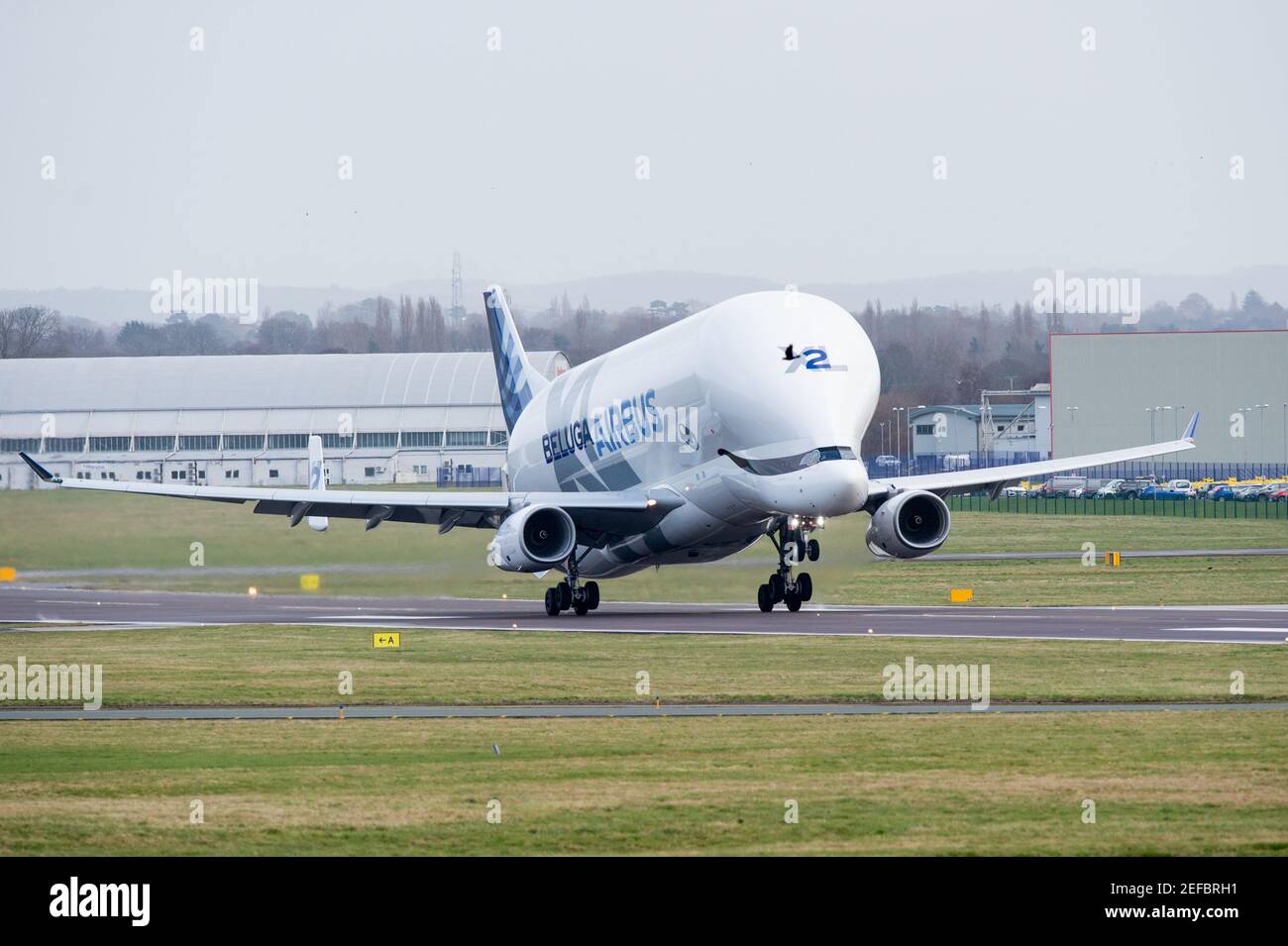 Saltney Ferry, UK. 17th Feb, 2021. Beluga XL2 takes off from Hawarden ...