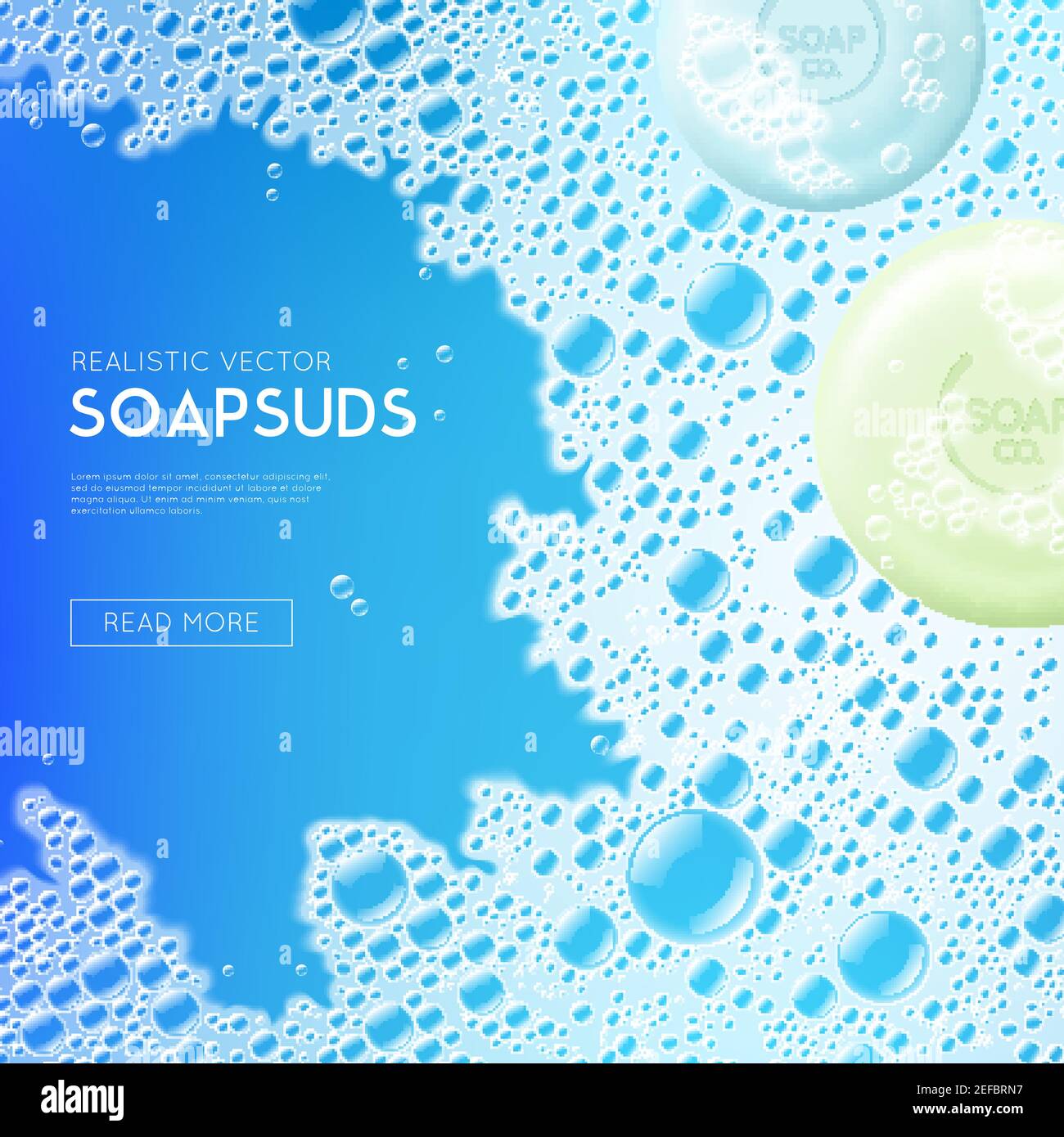 Sudsy blue water realistic background poster webpage design with round ...