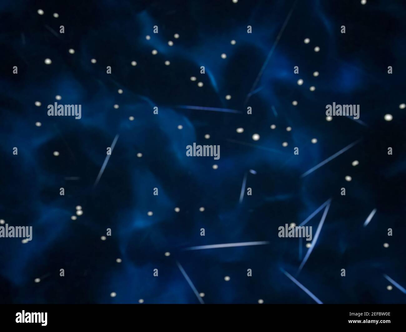 Blurred bright navy blue universe background with mist and golden stars ...