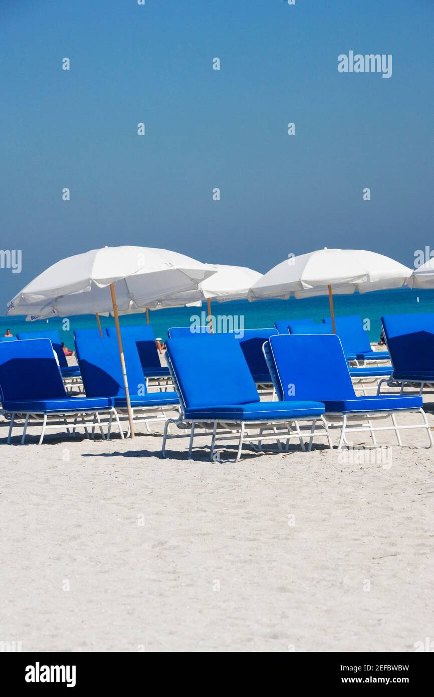 Beach chairs on the beach, South Beach, Miami, Florida, USA Stock Photo ...