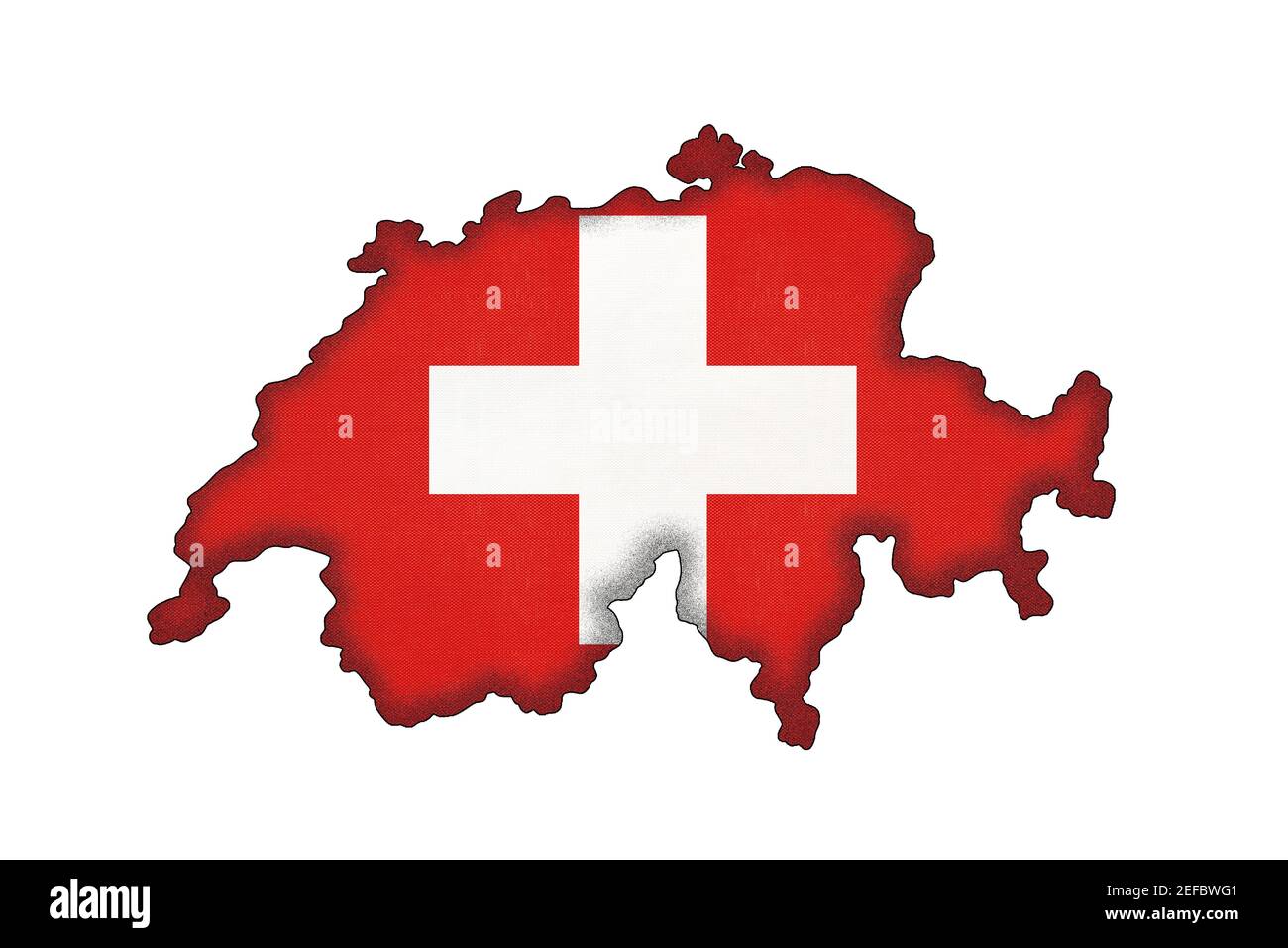 Switzerland border silhouette with national flag isolated on white ...