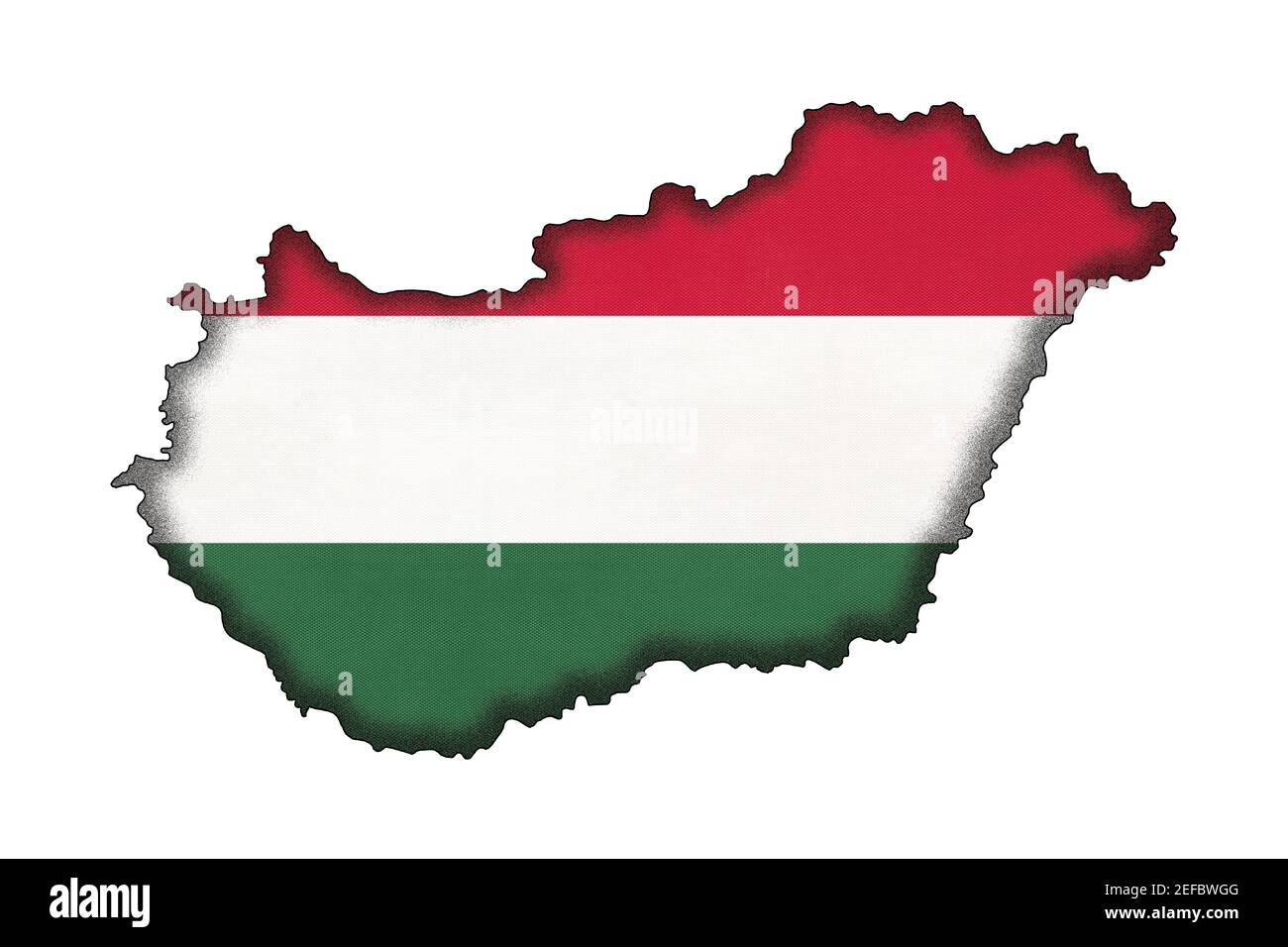 Hungary border silhouette with national flag isolated on white ...