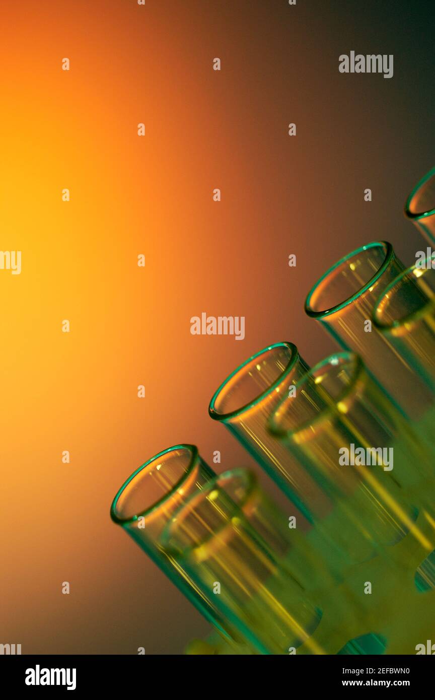 High angle view of a test tubes in a test tube rack Stock Photo - Alamy