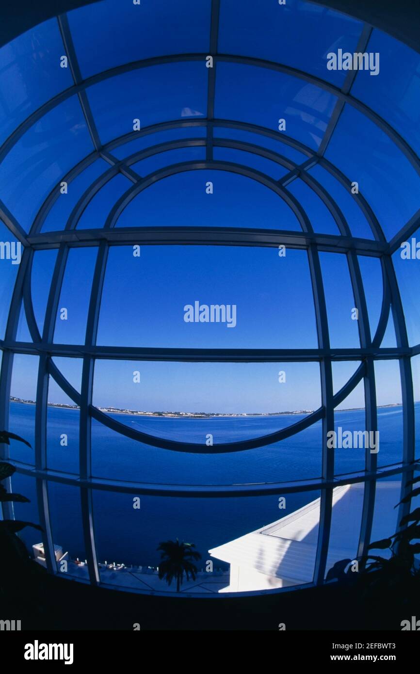 Seascape through a glass window, Castle harbor hotel, Bermuda Stock ...
