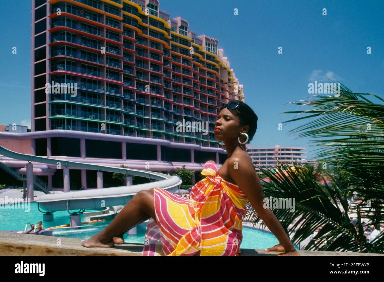 Wanda Strachan wearing a sarong, Crystal Palace Hotel, Nassau, Bahamas ...
