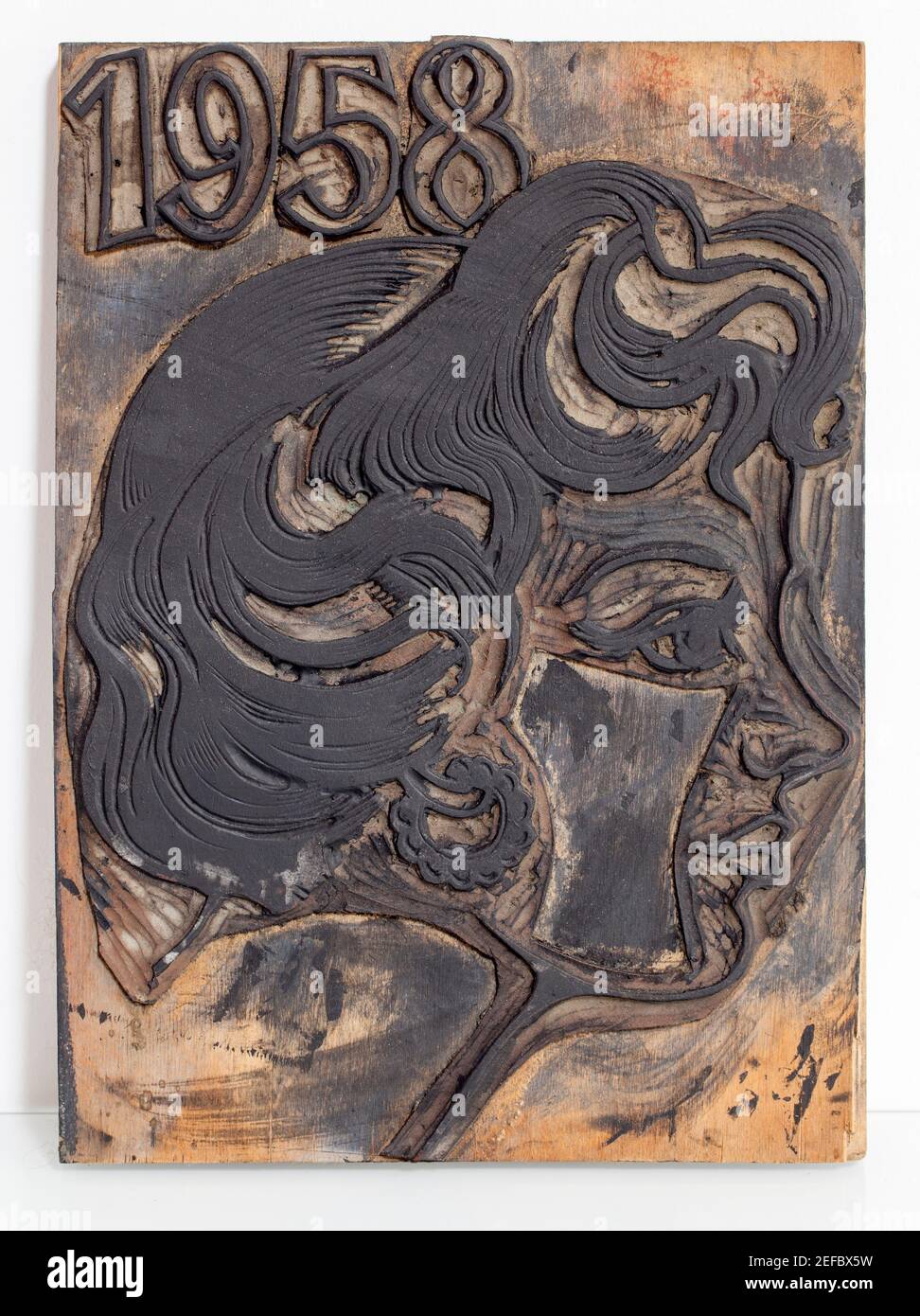 Vintage 1950s Wood Block Art Panel - Female Head Stock Photo - Alamy