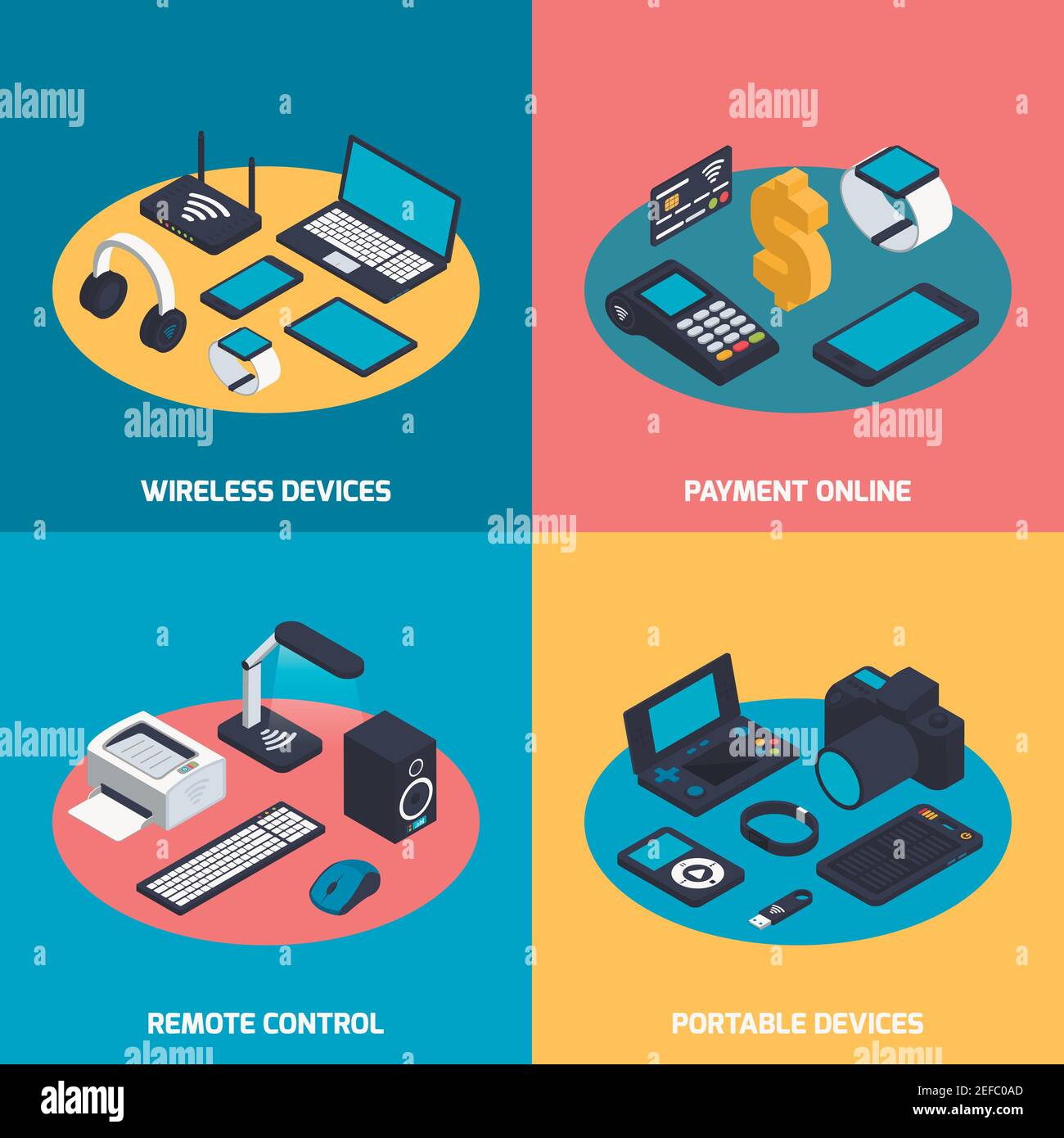 Isometric wireless mobile devices design concept with compositions of ...