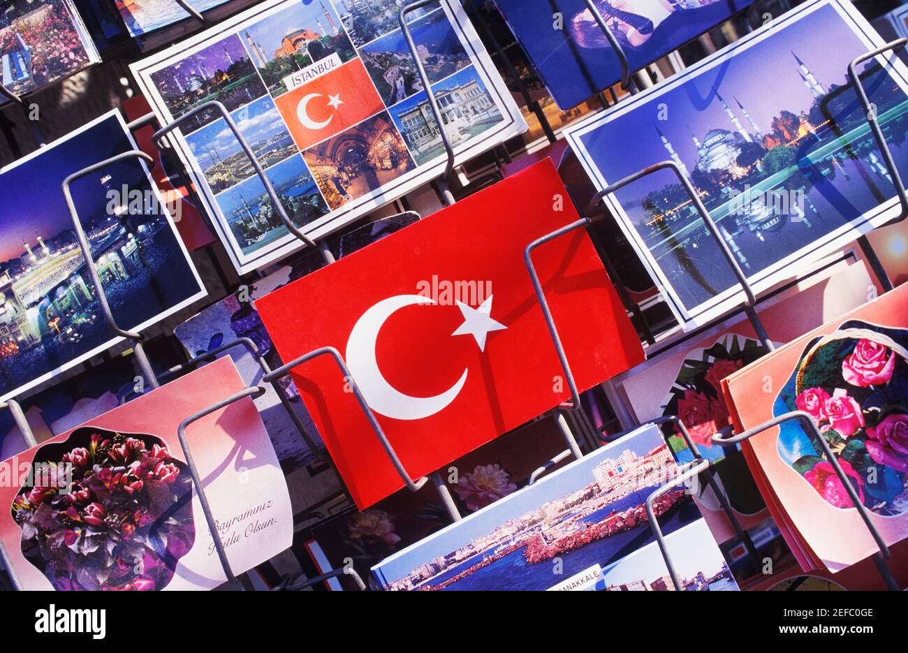 Close-up of postcards on a rack Stock Photo - Alamy