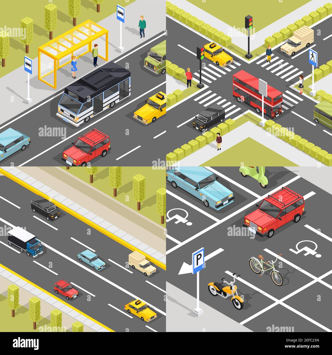 Transport banners set of square isometric compositions with city ...