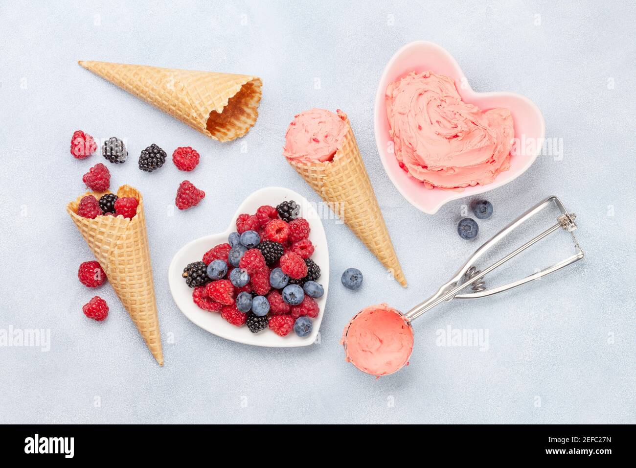 Homemade berry ice cream sundae. Top view flat lay Stock Photo - Alamy