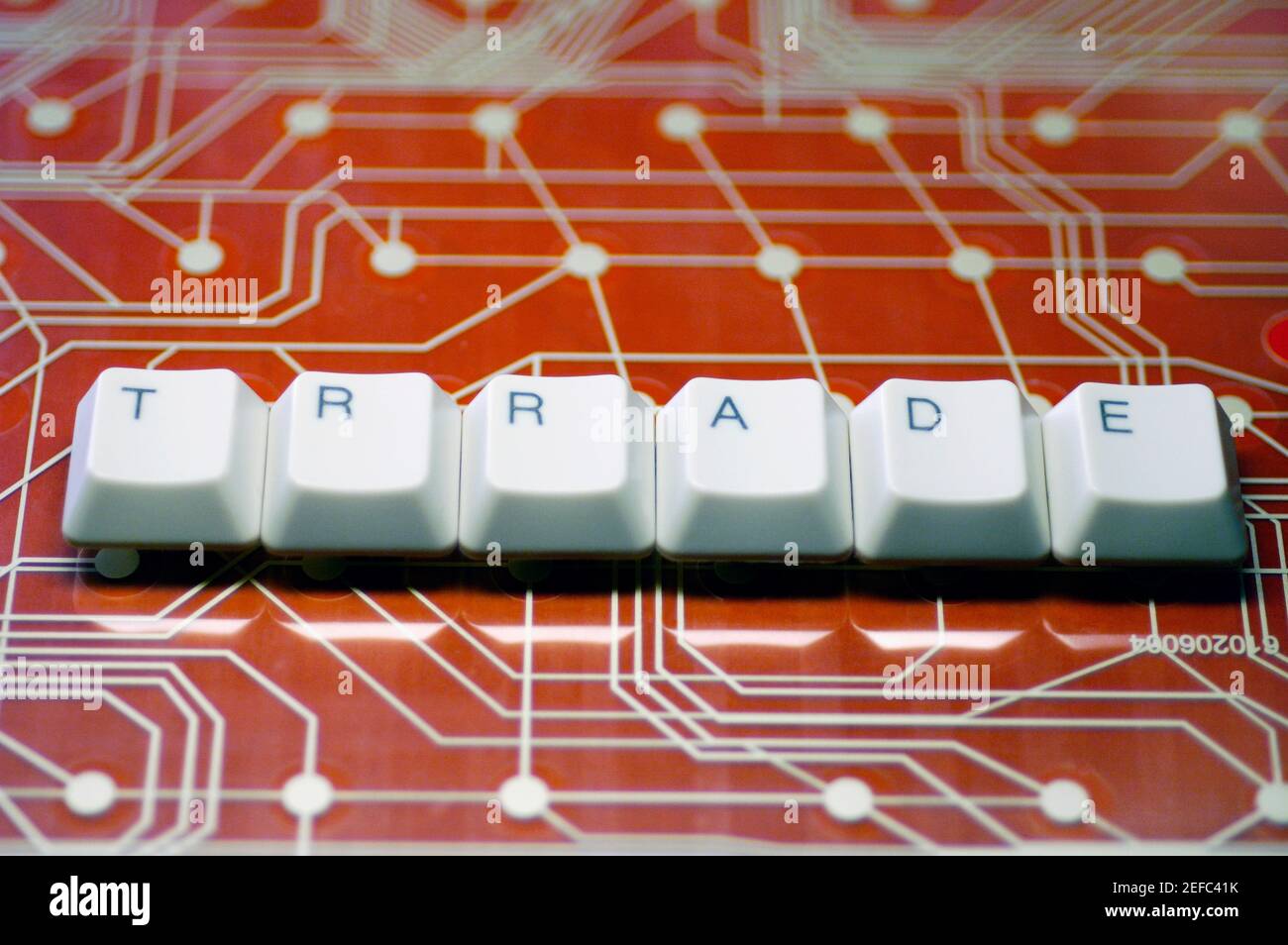 High angle view of computer keys on a circuit board Stock Photo - Alamy