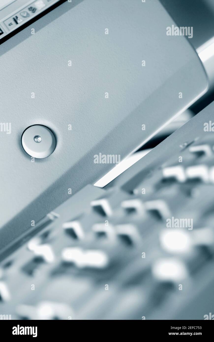 Close-up of the push button of a computer monitor and a keyboard Stock ...