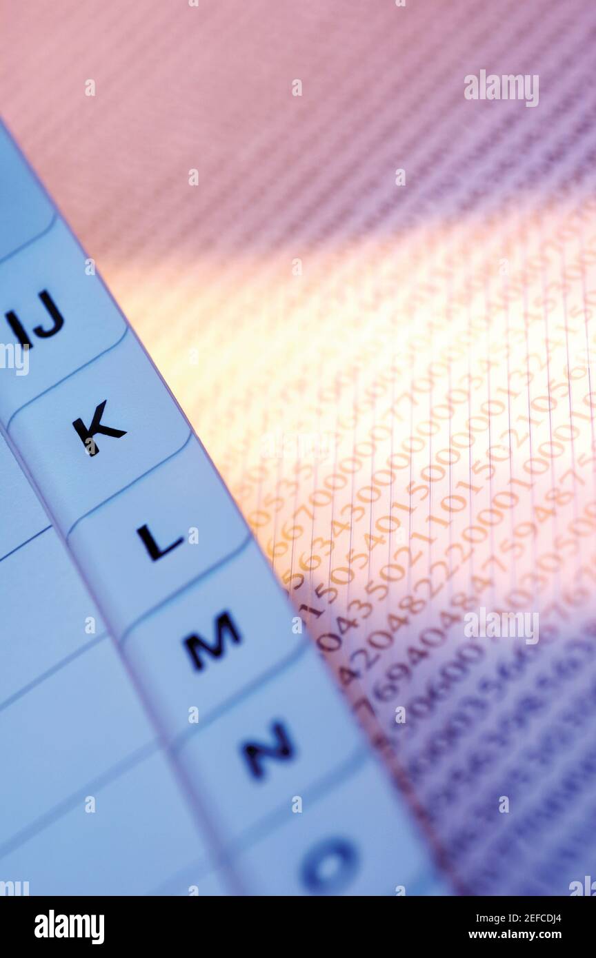 Close-up of alphabets of a personal organizer Stock Photo - Alamy