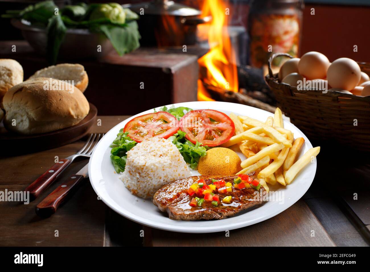 Rice with potatoes and meat Stock Photo - Alamy