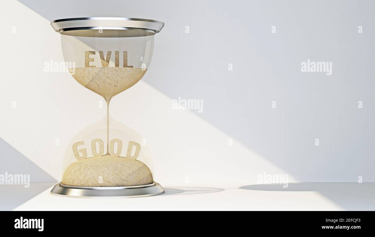 concept hourglass with text evil and good. 3d rendering Stock Photo - Alamy