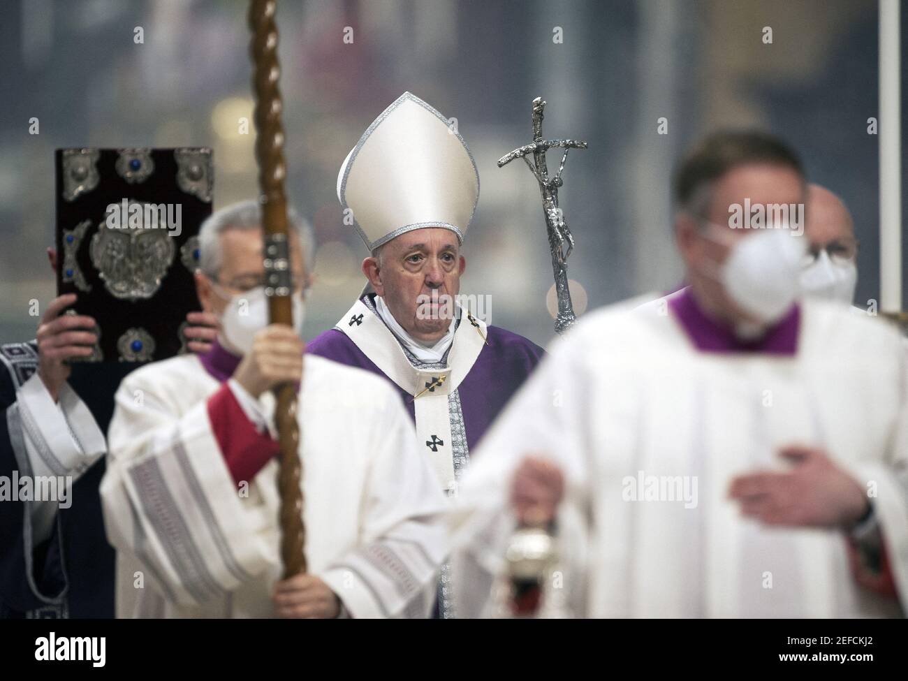 Pope Francis leads the Ash Wednesday mass at the Saint Peter's Basilica ...
