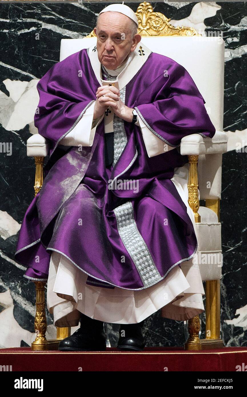Pope Francis leads the Ash Wednesday mass at the Saint Peter's Basilica ...