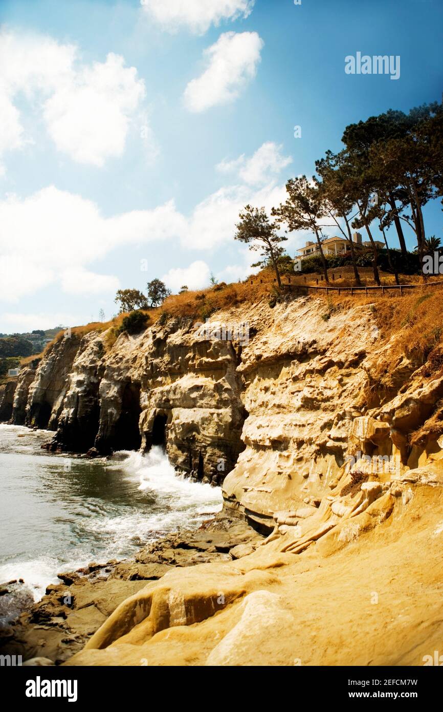 Panoramic view of a cliff at the La Jolla Reefs, La Jolla, San Diego ...