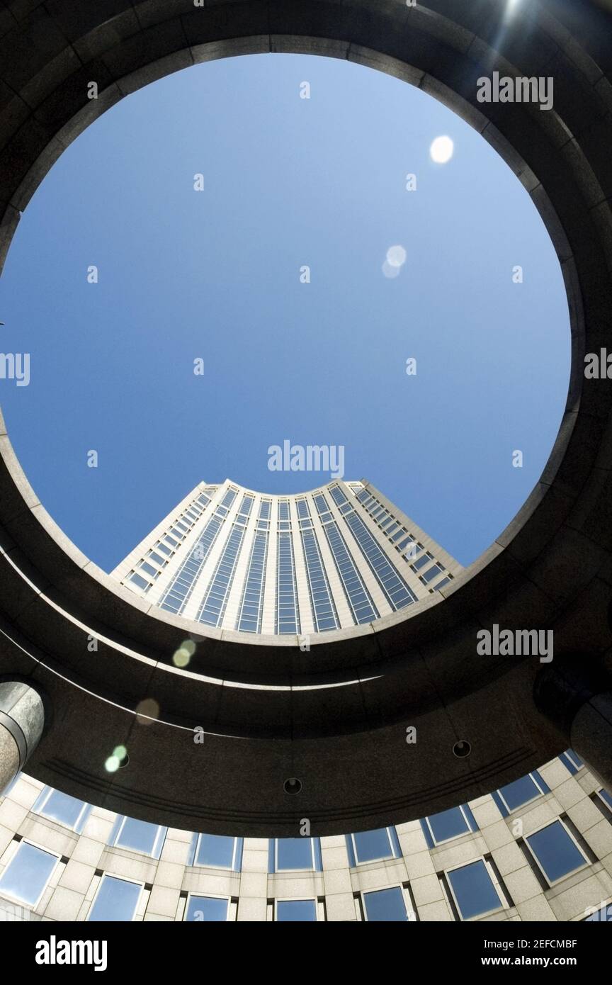 Skyscraper viewed through a circle, New York City, New York State, USA ...
