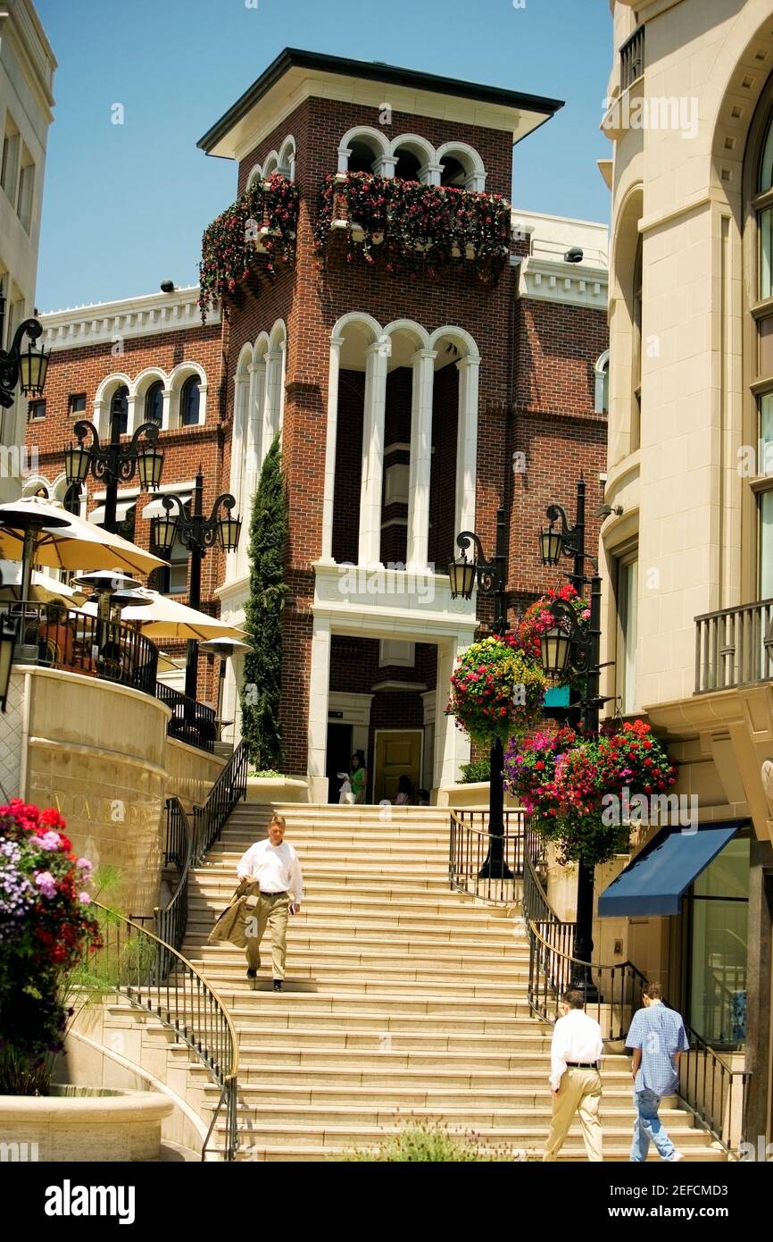 Low angle view of a staircase outside shops, Rodeo Drive, Los Angeles ...