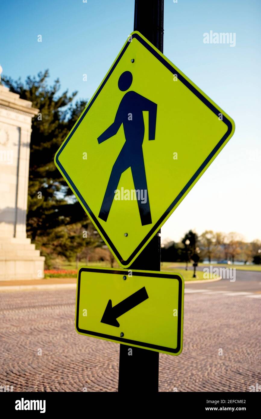 Pedestrians Crossing sign with an arrow on bottom, Washington DC, USA ...