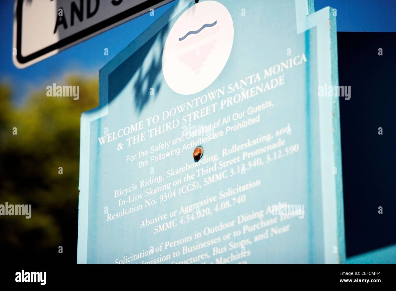 Low angle view of a sign for the Third Street Promenade, Santa Monica ...