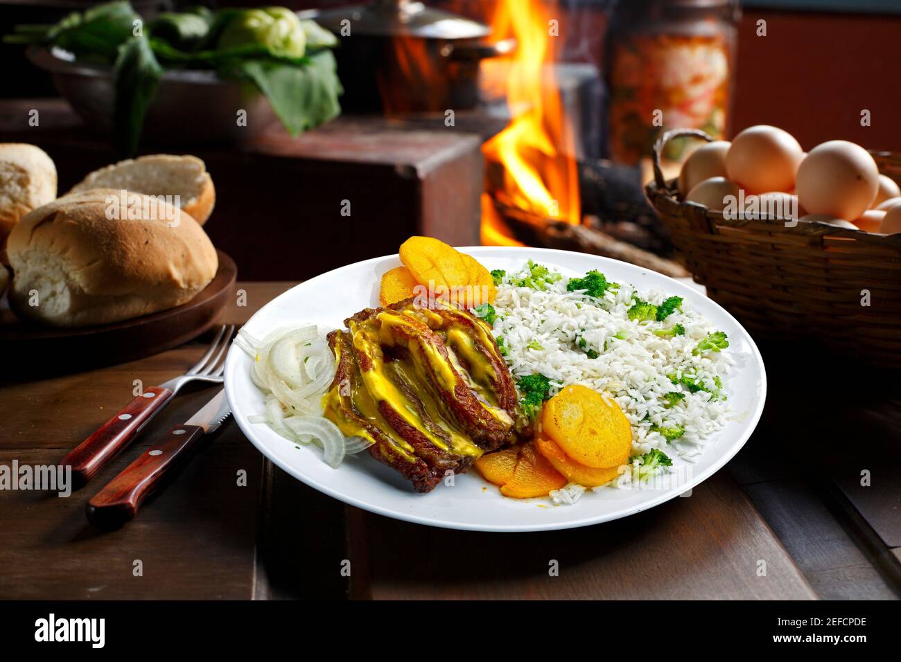 meat rice vegetables potato Stock Photo - Alamy