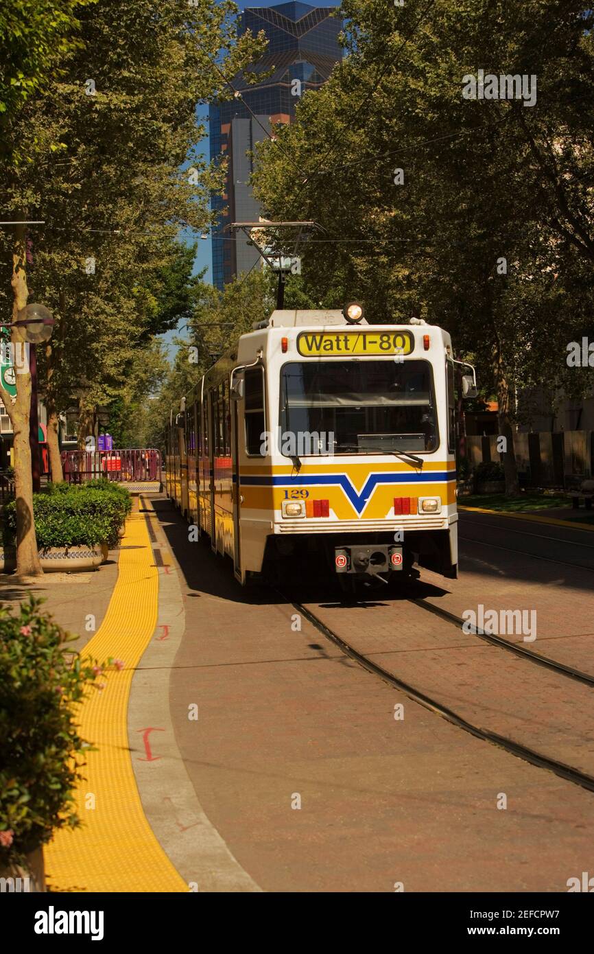 Cable car moving on a railroad track Stock Photo - Alamy