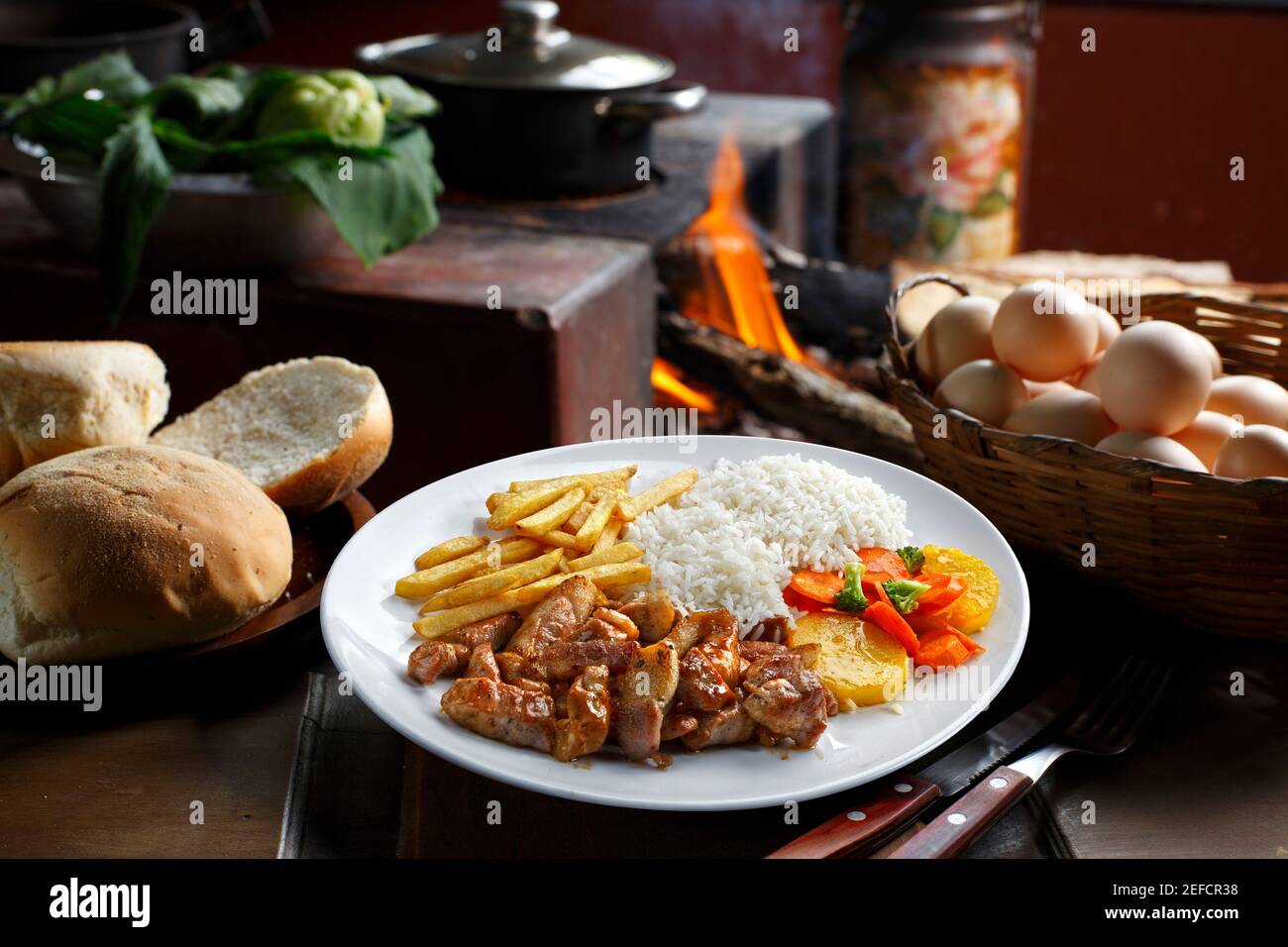 meat rice vegetables potato Stock Photo - Alamy