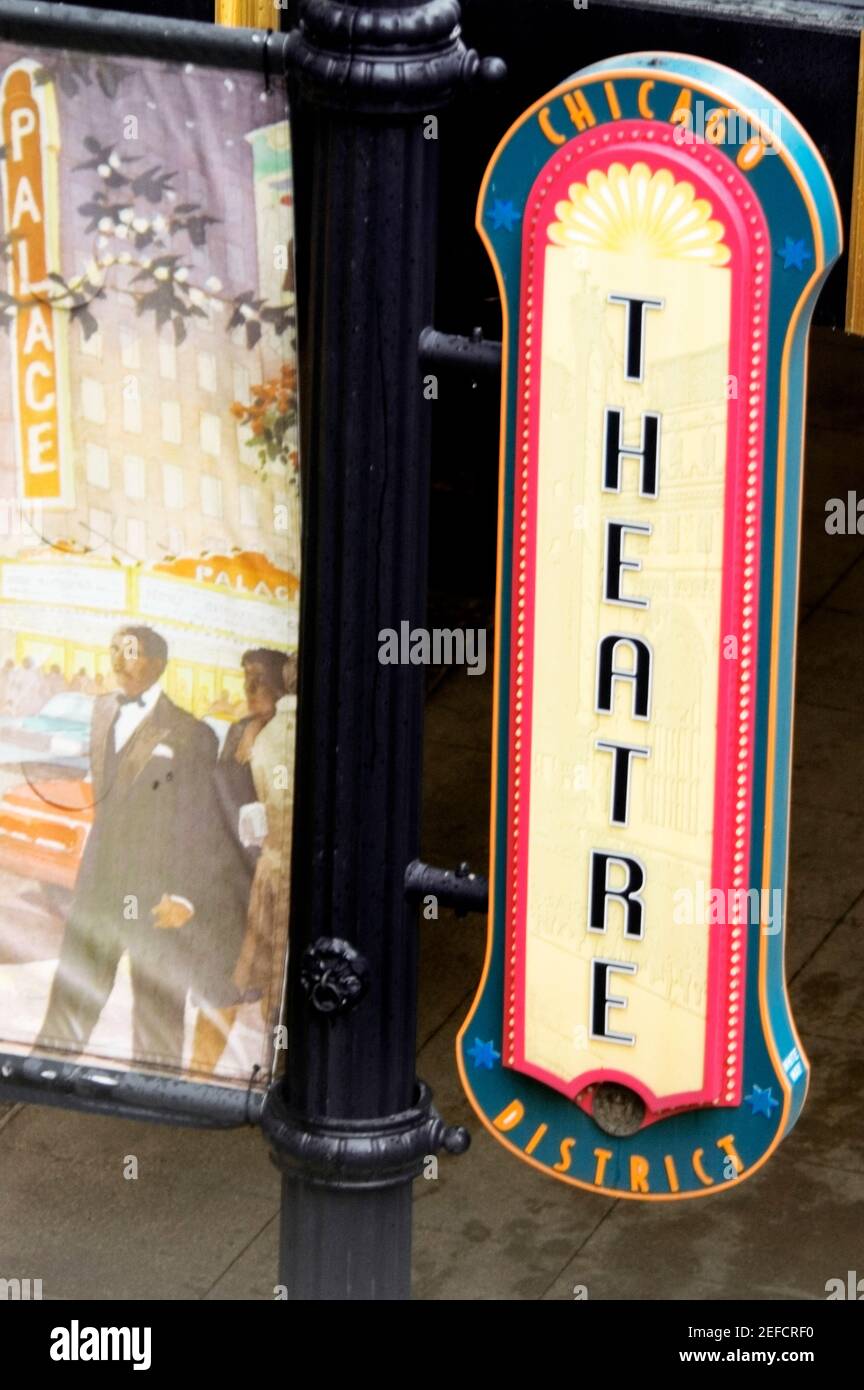 High section view of a theatre sign, Chicago Theatre District, Chicago ...