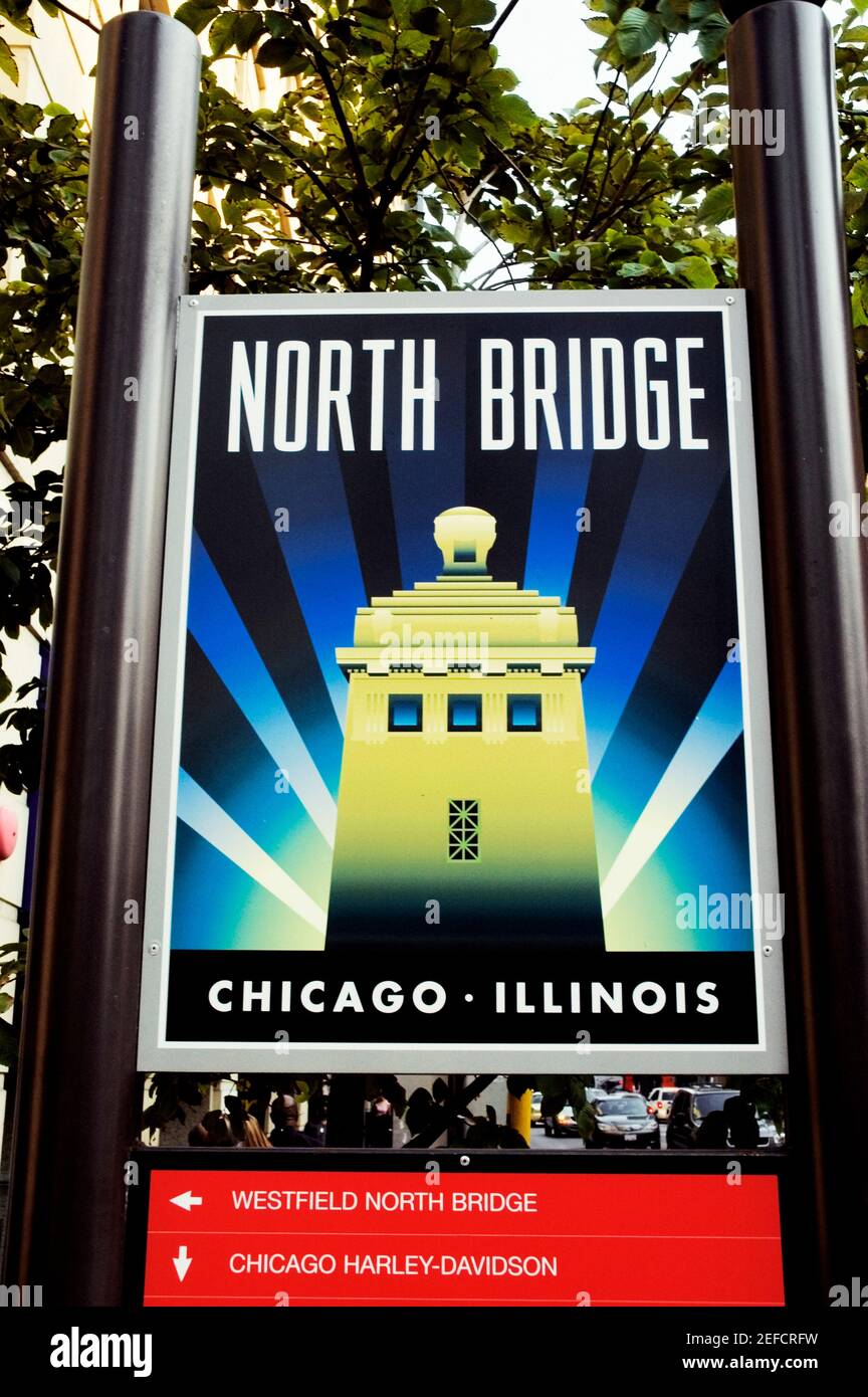 Low angle view of a sign board, North Bridge, Chicago, Illinois, USA ...