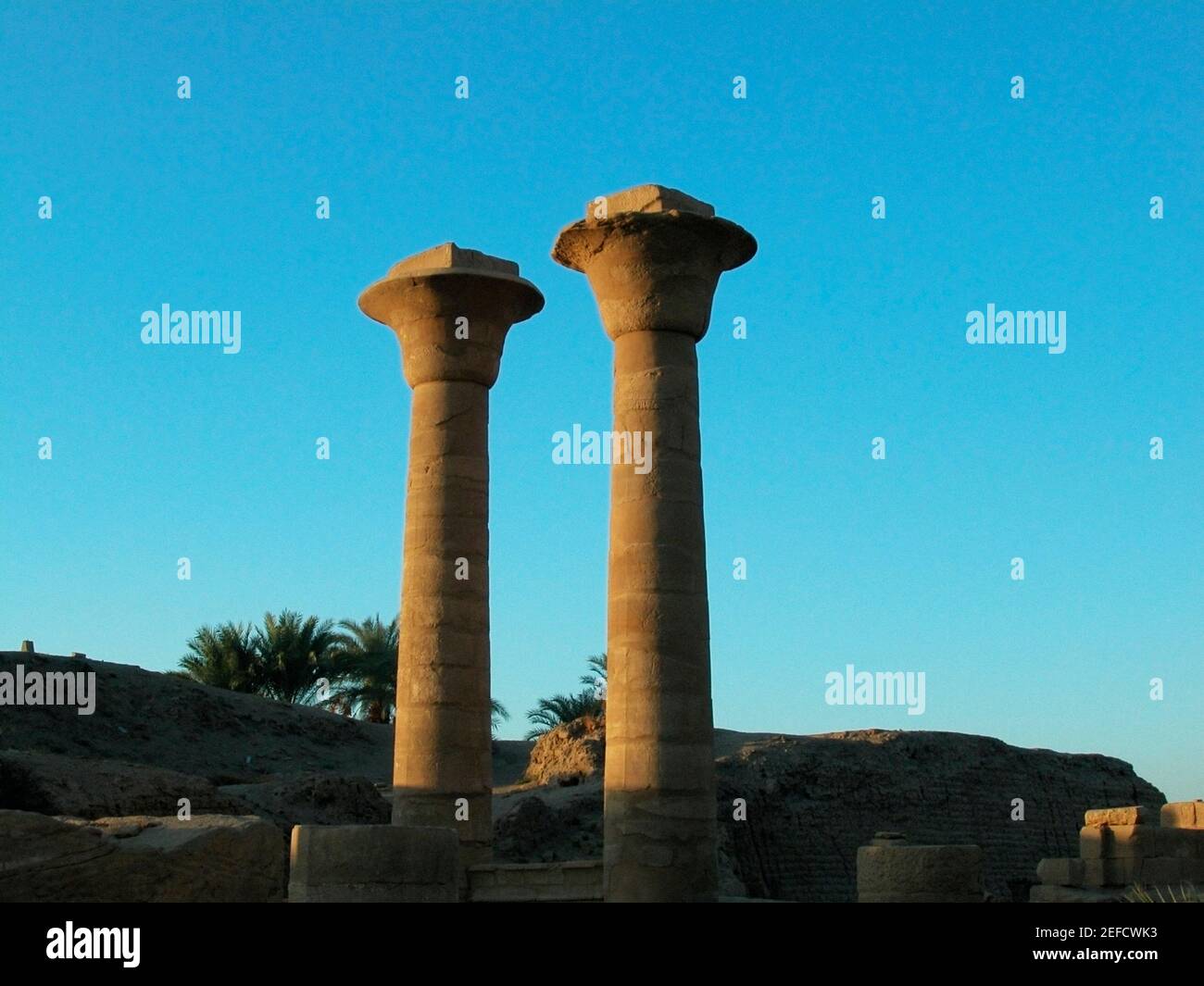 Low angle view of two columns, Temples Of Karnak, Luxor, Egypt Stock ...
