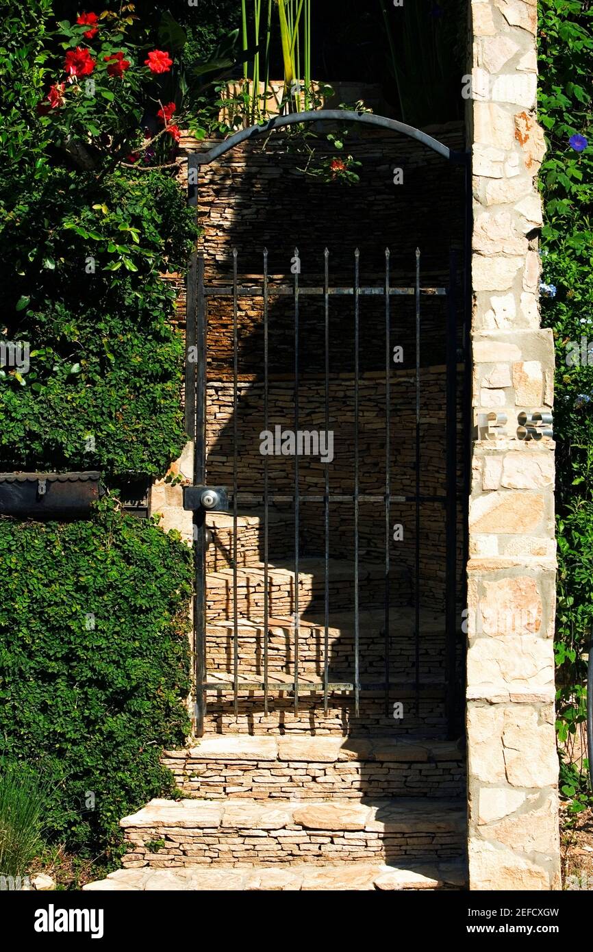Iron gate mounted over a staircase, Los Angeles, California, USA Stock ...