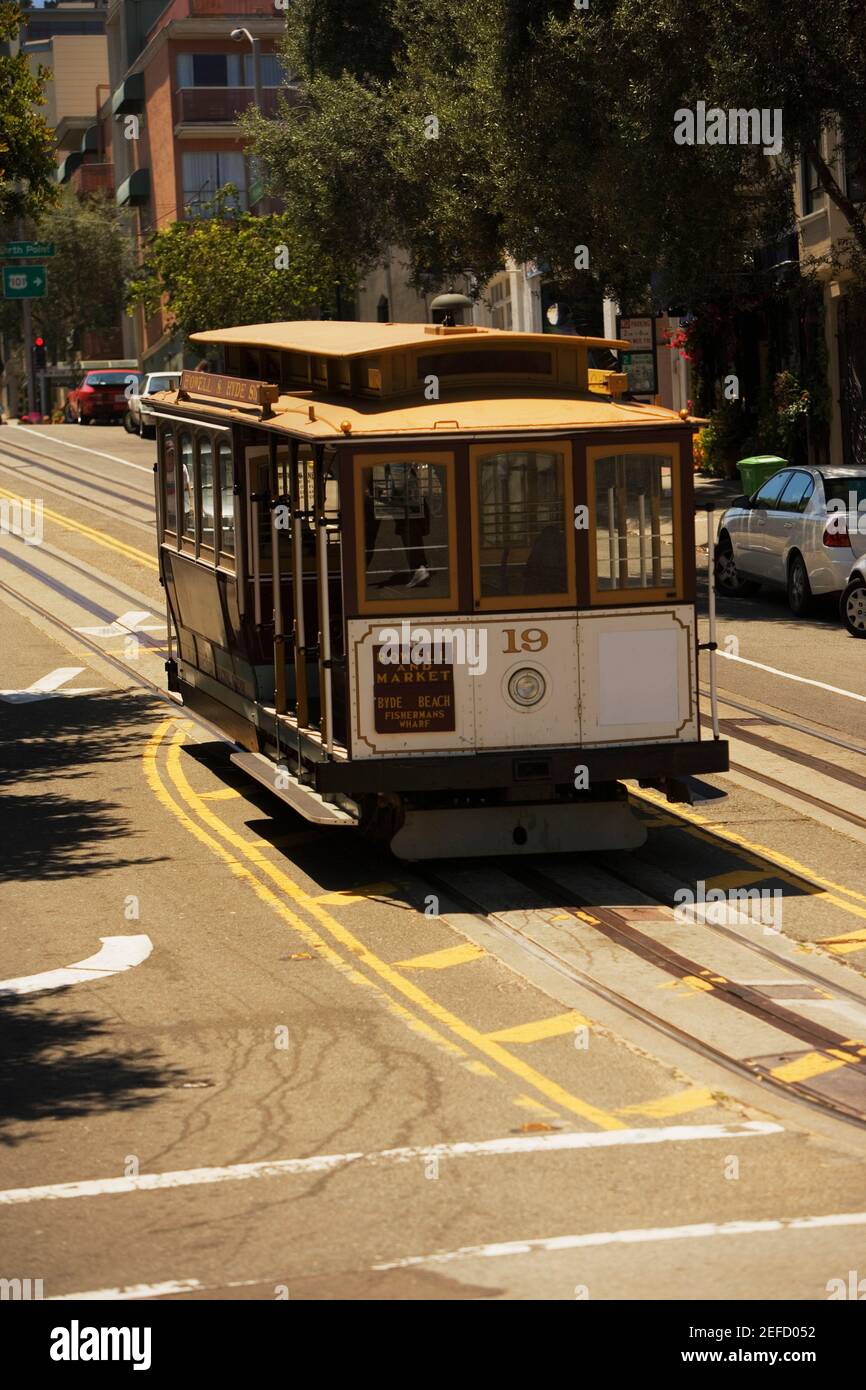 Cable car moving on a railroad track Stock Photo - Alamy