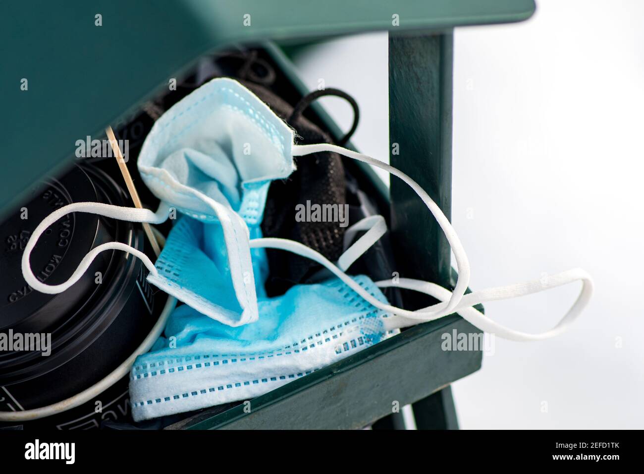 Used surgical or medical protective face masks abandoned or discarded ...