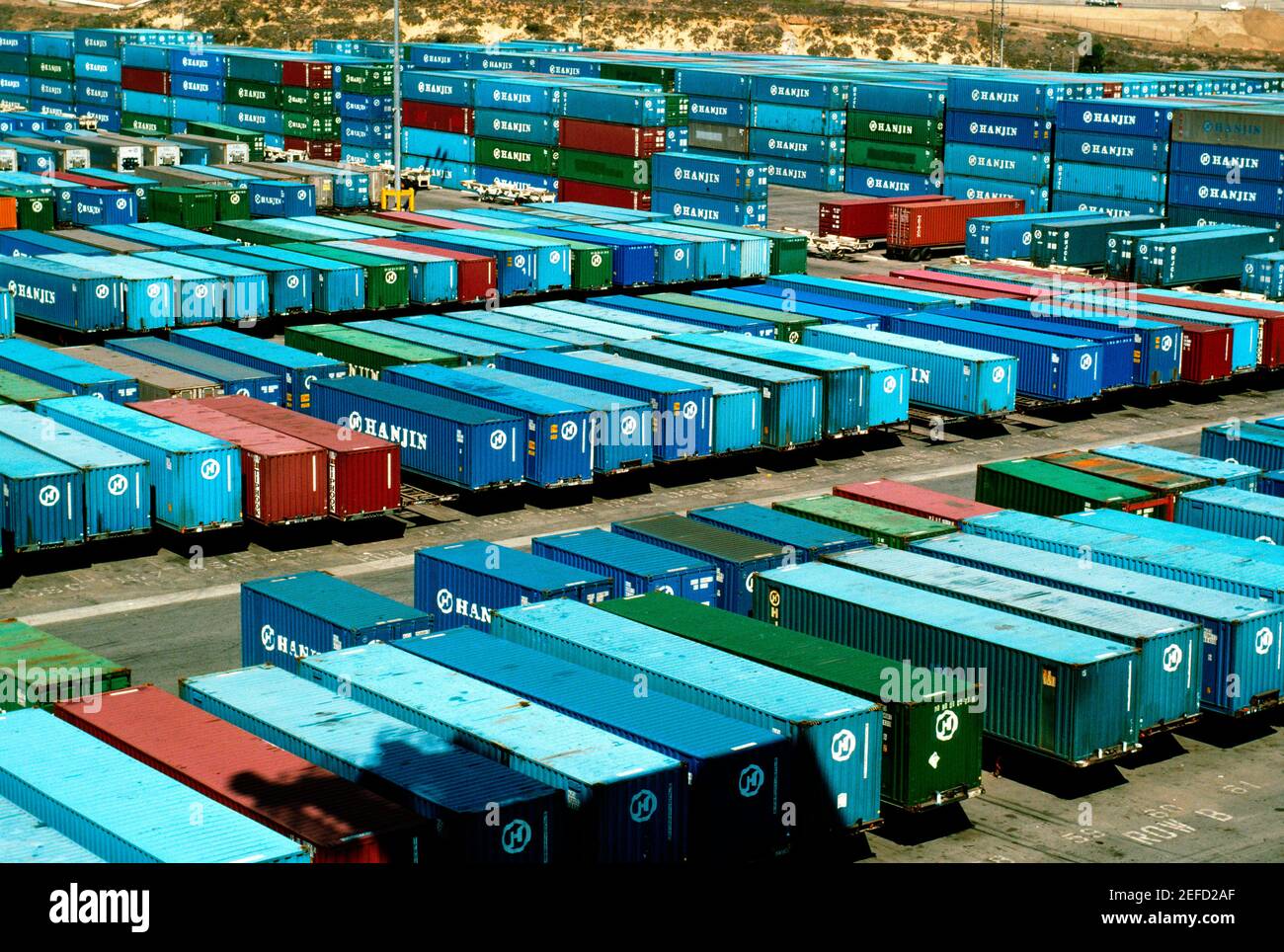 Hanjin Shipping Co. containers waiting to be loaded for shipping Stock ...