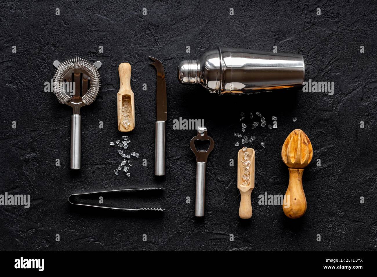 Set of bartender tools and accessories with a cocktail shaker Stock ...