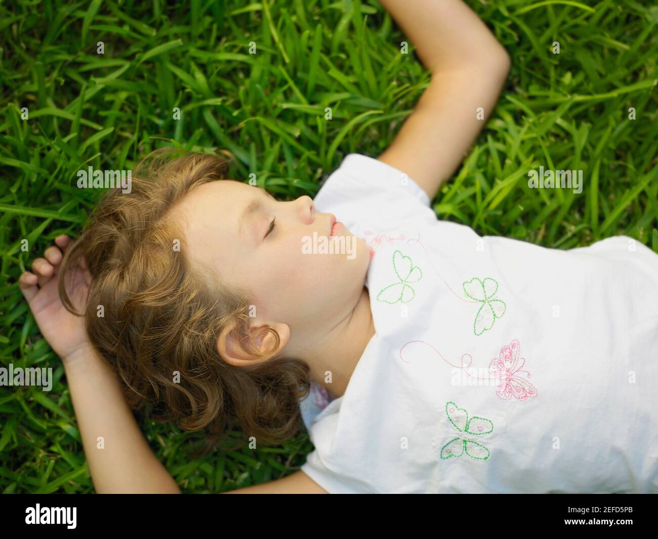Girl sleeping on the grass Stock Photo - Alamy