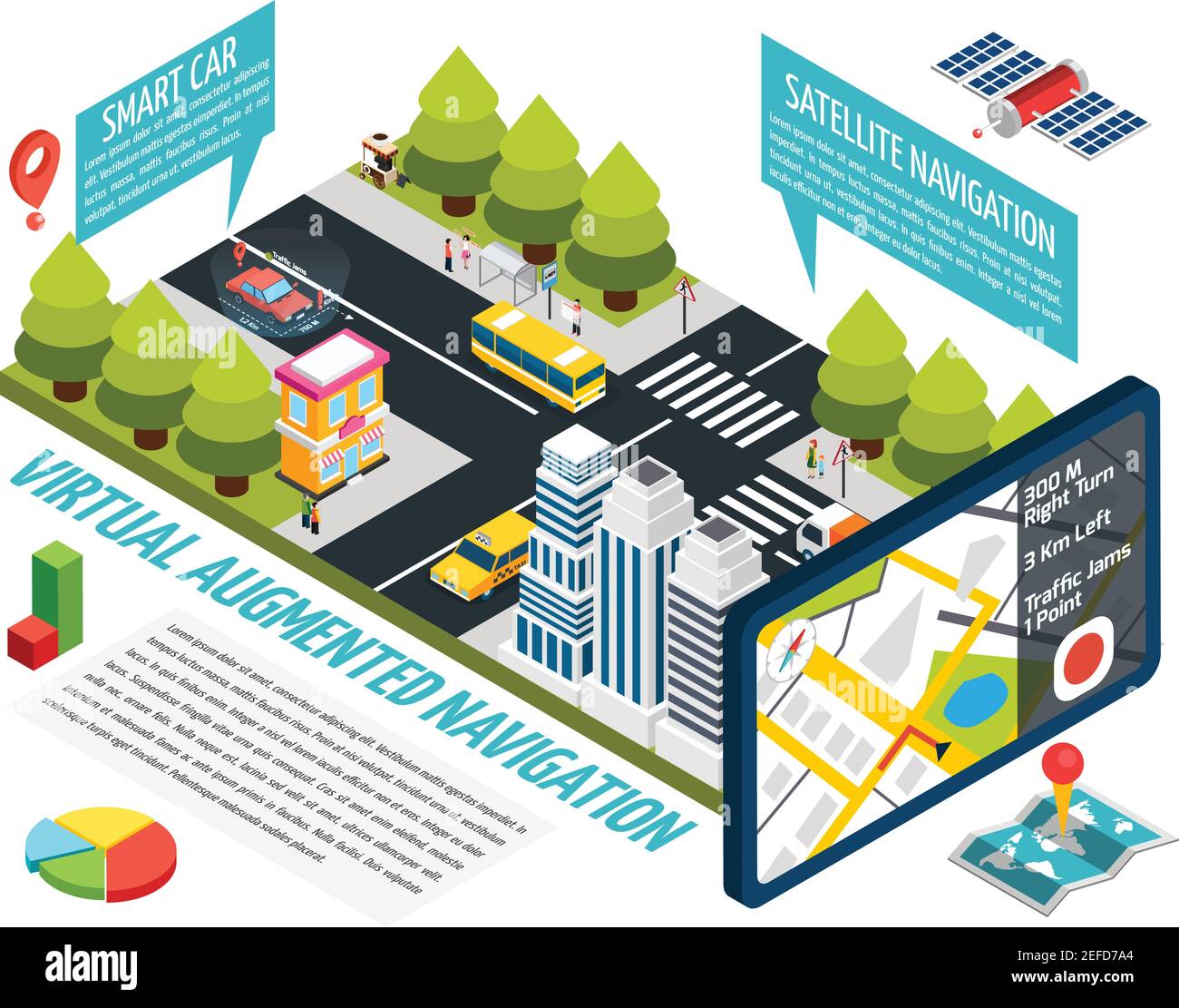Colored virtual augmented reality 360 degree isometric concept with ...