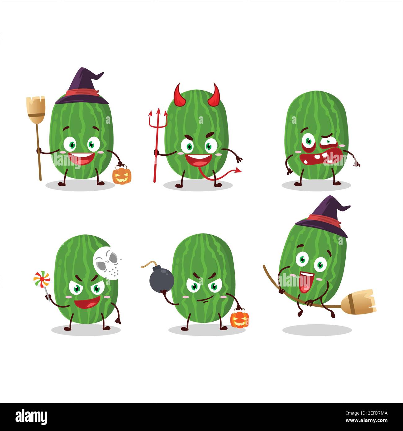 Halloween expression emoticons with cartoon character of cucamelon ...