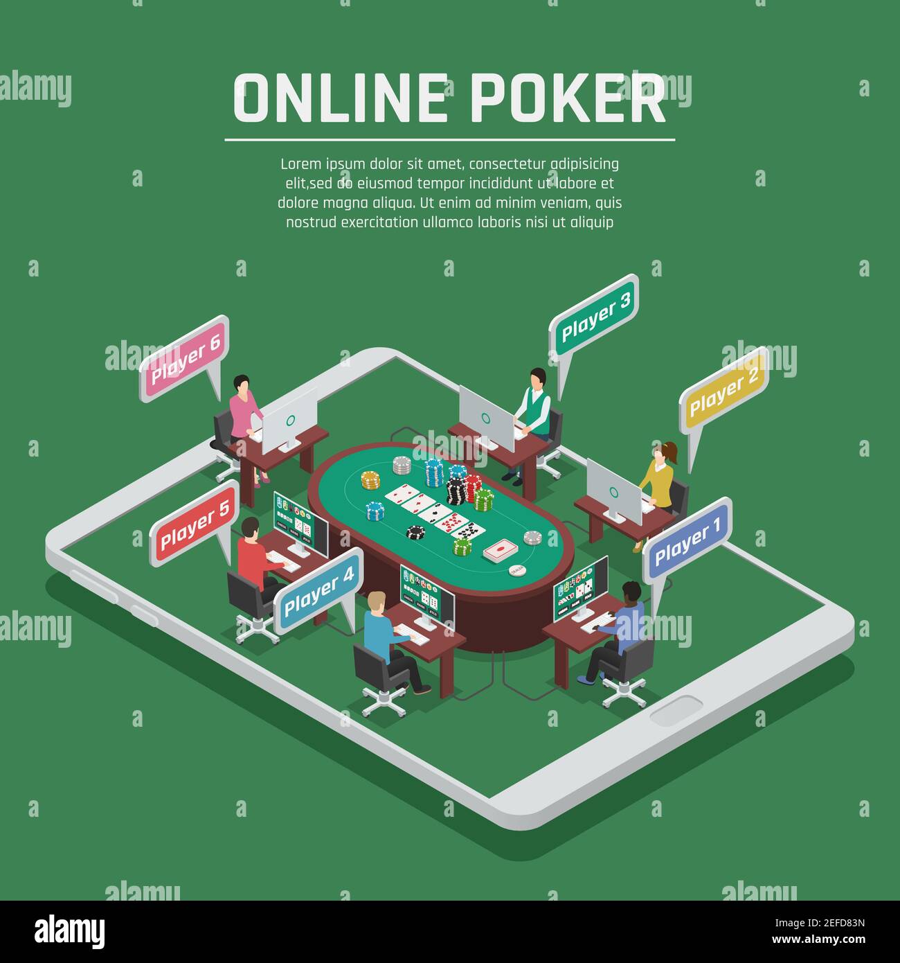 Online casino advertisement emerald green background isometric poster ...