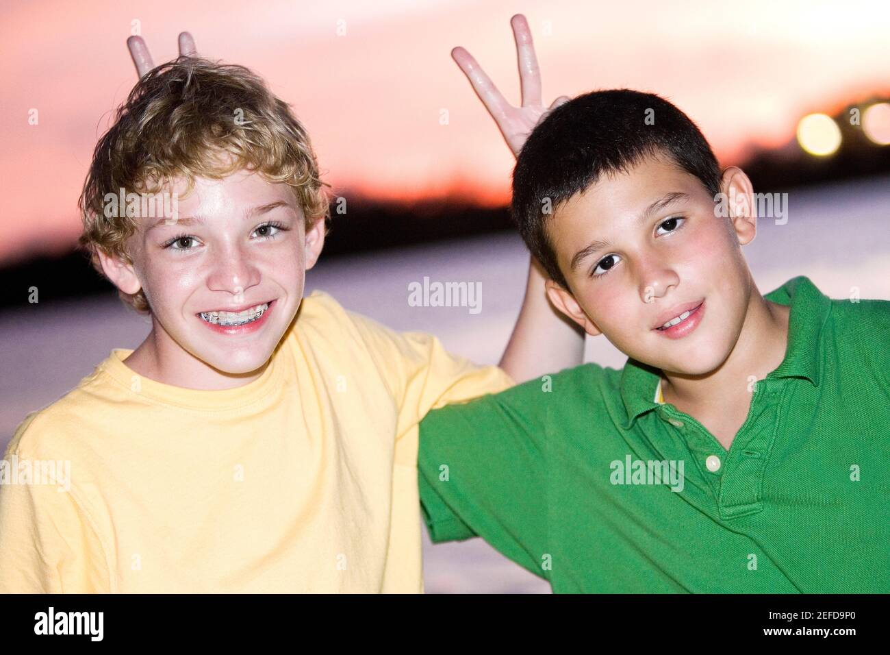 Portrait of two boys smiling Stock Photo - Alamy