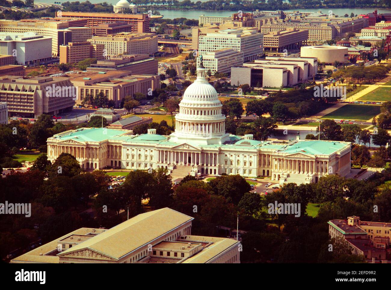 Aerial view of a government building, Capitol Building, Washington DC ...